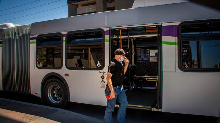 Valley Metro, bus, rider, mask