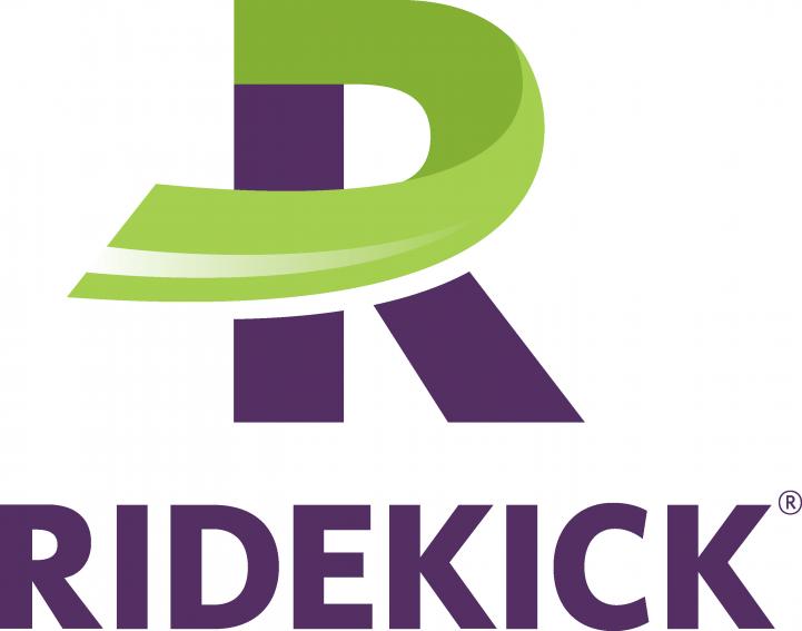 ridekick logo in purple and green