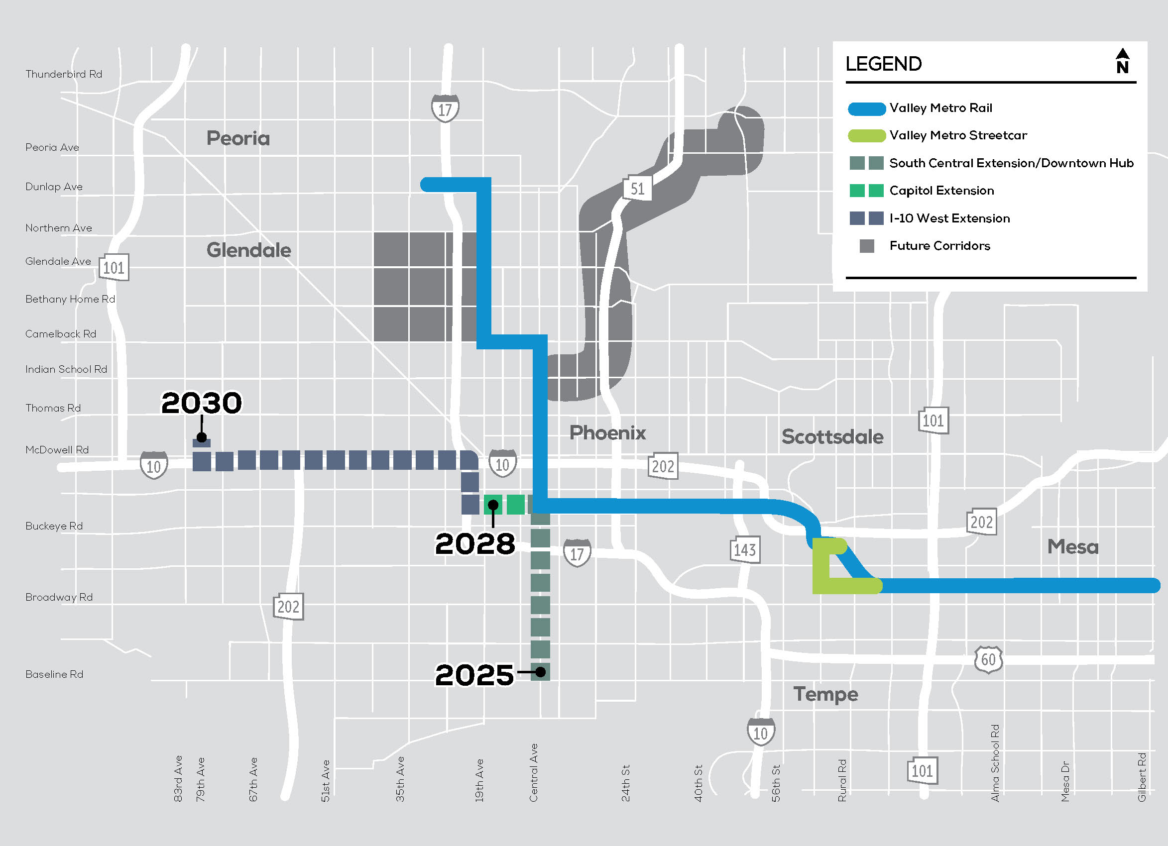 Map showing current and future expansion plans for Valley Metro Rail ...