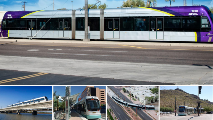 Photo montage of light rail seen from various angles