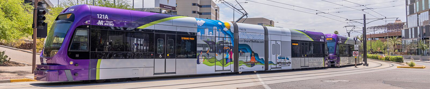 Valley Metro bus and light rail train in downtown Phoenix